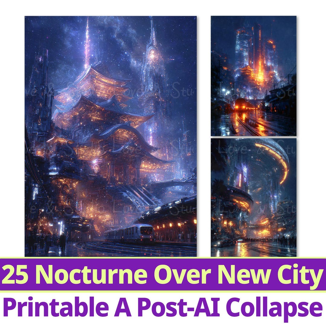 25 Nocturne Over New City Digital Paper, Printable Post-ai World ...