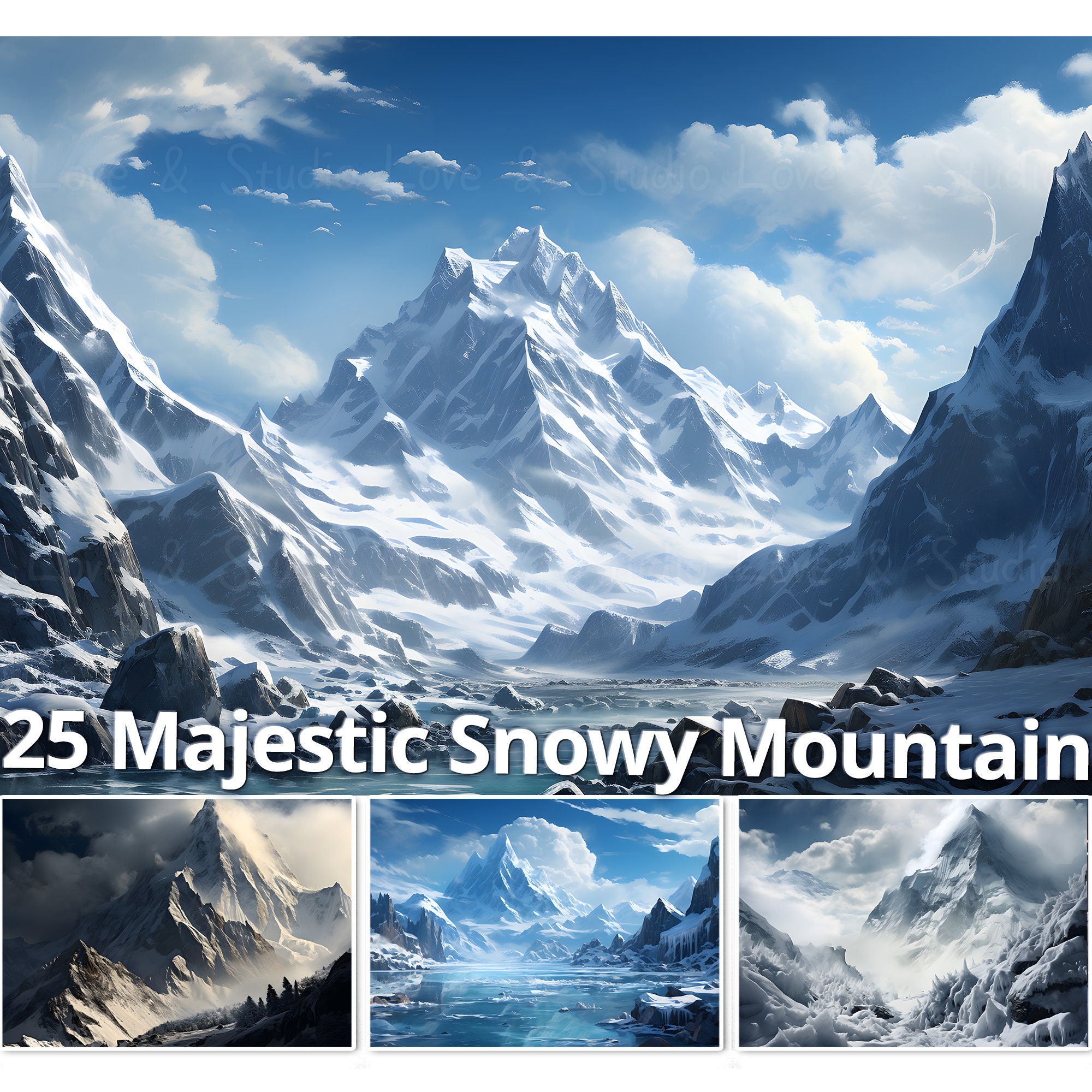 25 A Majestic Snowy Mountain Digital Paper, Fantasy Background. Overlay ...