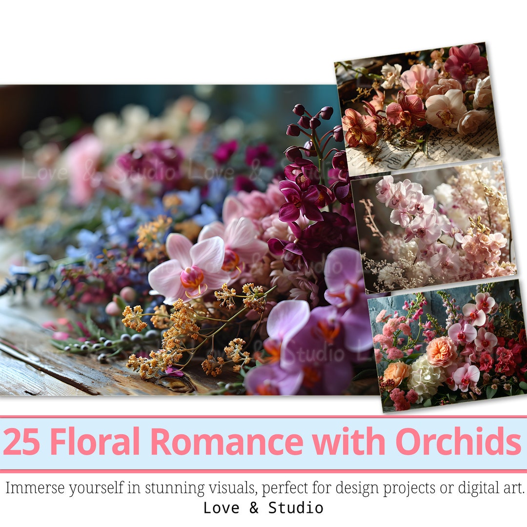 25 Floral Romance With Orchids Digital Paper, Card Design for Valentine ...