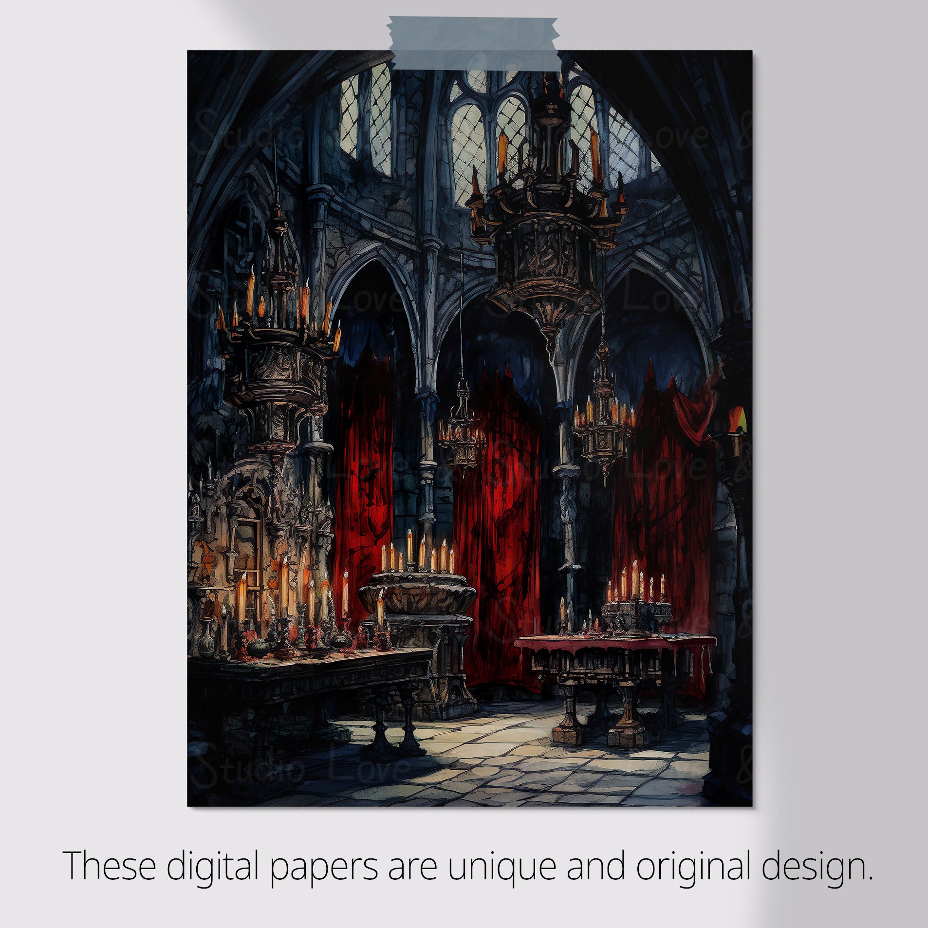 25 Vampires' Lair Digital Paper. Watercolor Horror Printable. Halloween ...