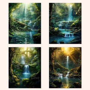 25 the Mythical Waterfall Digital Paper, an Enchanted Forest Background ...