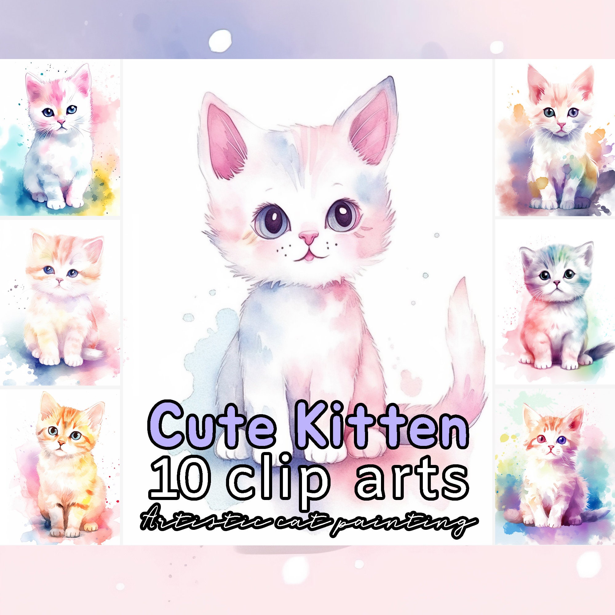 10 Cute Kitten Clip Art. Digital Cat Watercolor Artwork,high Quality ...