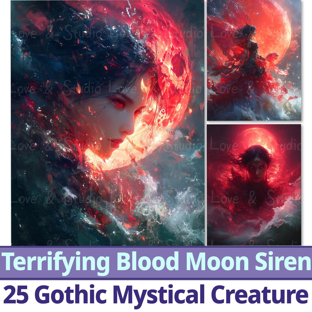 25 Terrifying Blood Moon Siren Digital Paper, Printable Dark Fantasy ...