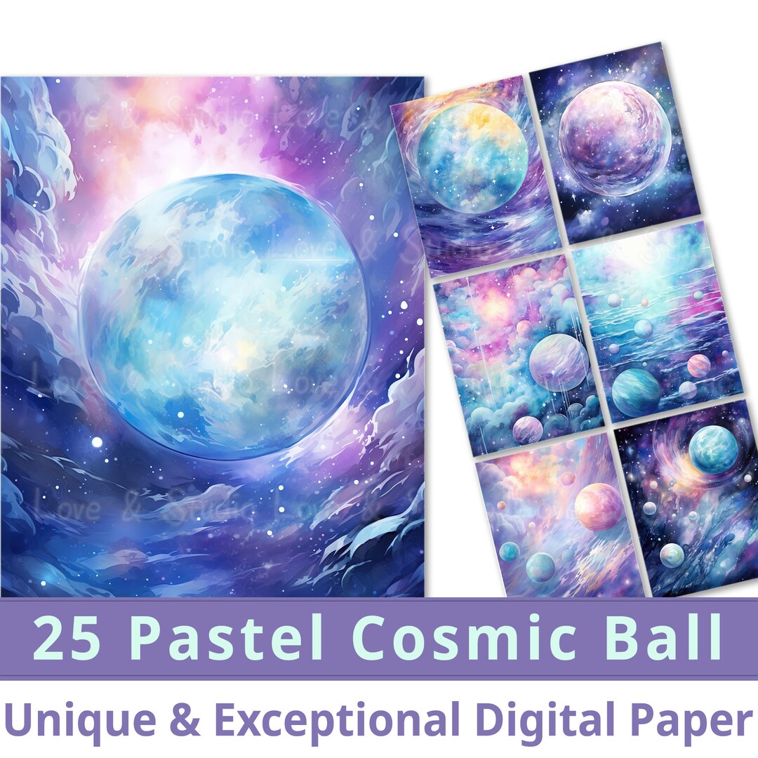 25 Pastel Cosmic Ball Digital Paper, Soft Pastel Shade Watercolor ...
