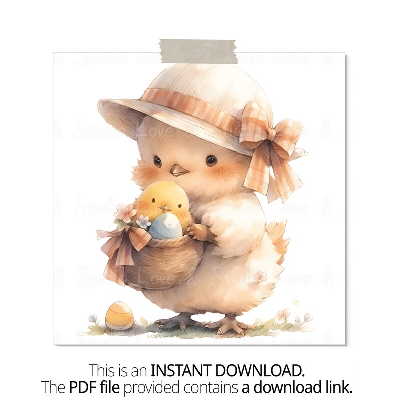 25 Easter Bonnet Chick Clipart, Printable Colorful Delight Watercolor ...