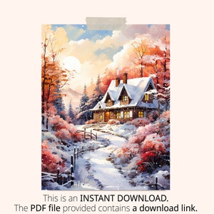 25 Log Cabins in the Snowy Forest Digital Paper, Watercolor Winter ...