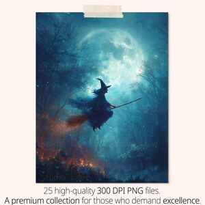 25 Witch Flying on a Broomstick Digital Paper, Printable Dark Fantasy ...