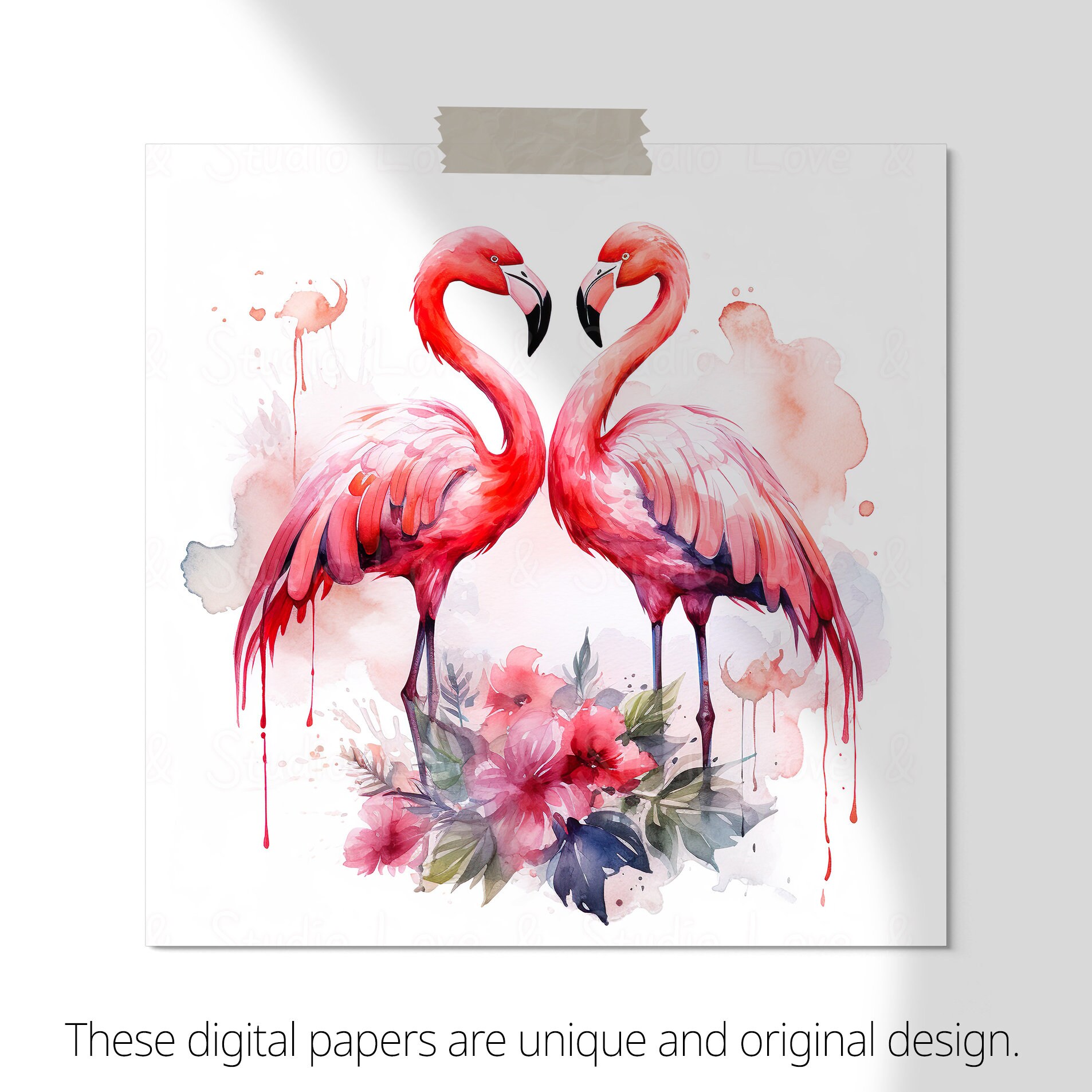 25 Pink Flamingo Watercolor Clipart, Tropical Birds With Flowers, High ...