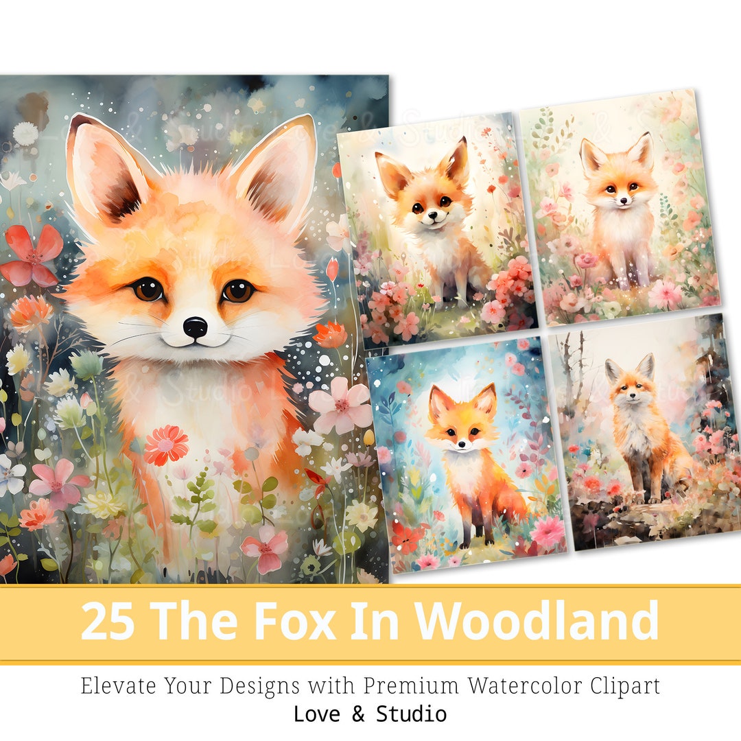25 the Fox in Woodland Clipart, Watercolor Adorable Animal in the ...