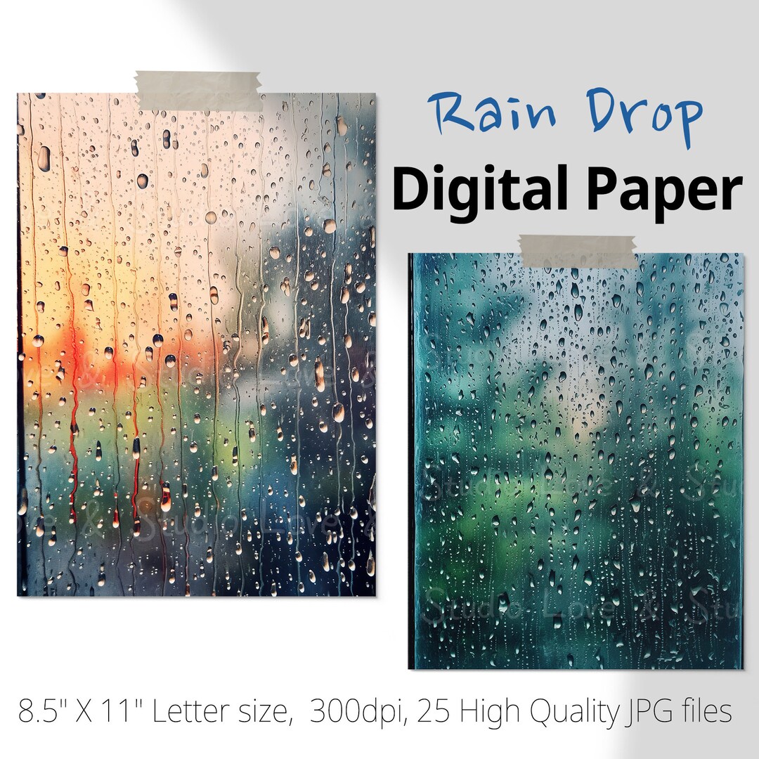 25 Raindrops on the Window Photo Digital Paper, Realistic Rain ...