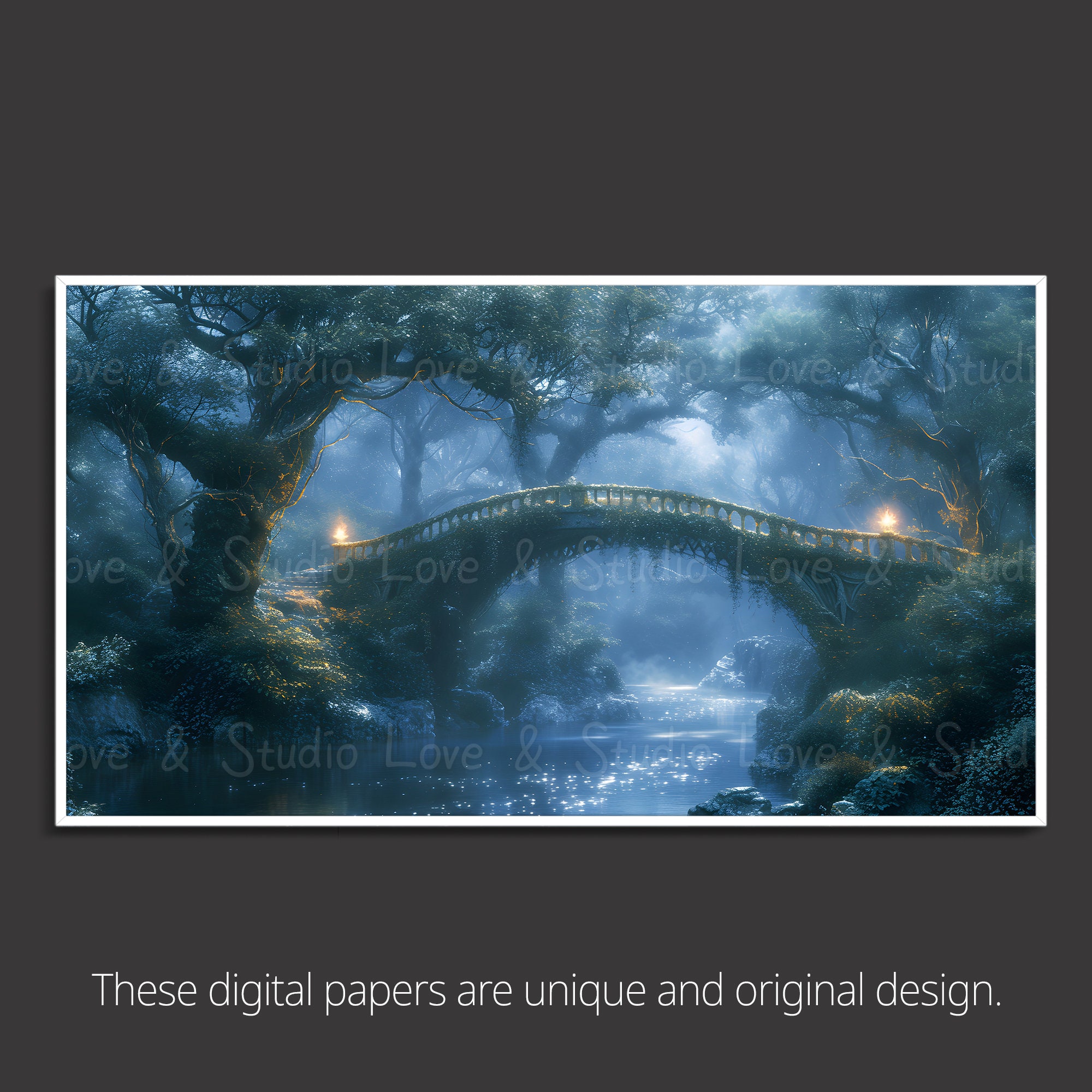 16:9 Ancient Elven Bridge Digital Paper. 25 Printable Fantasy ...
