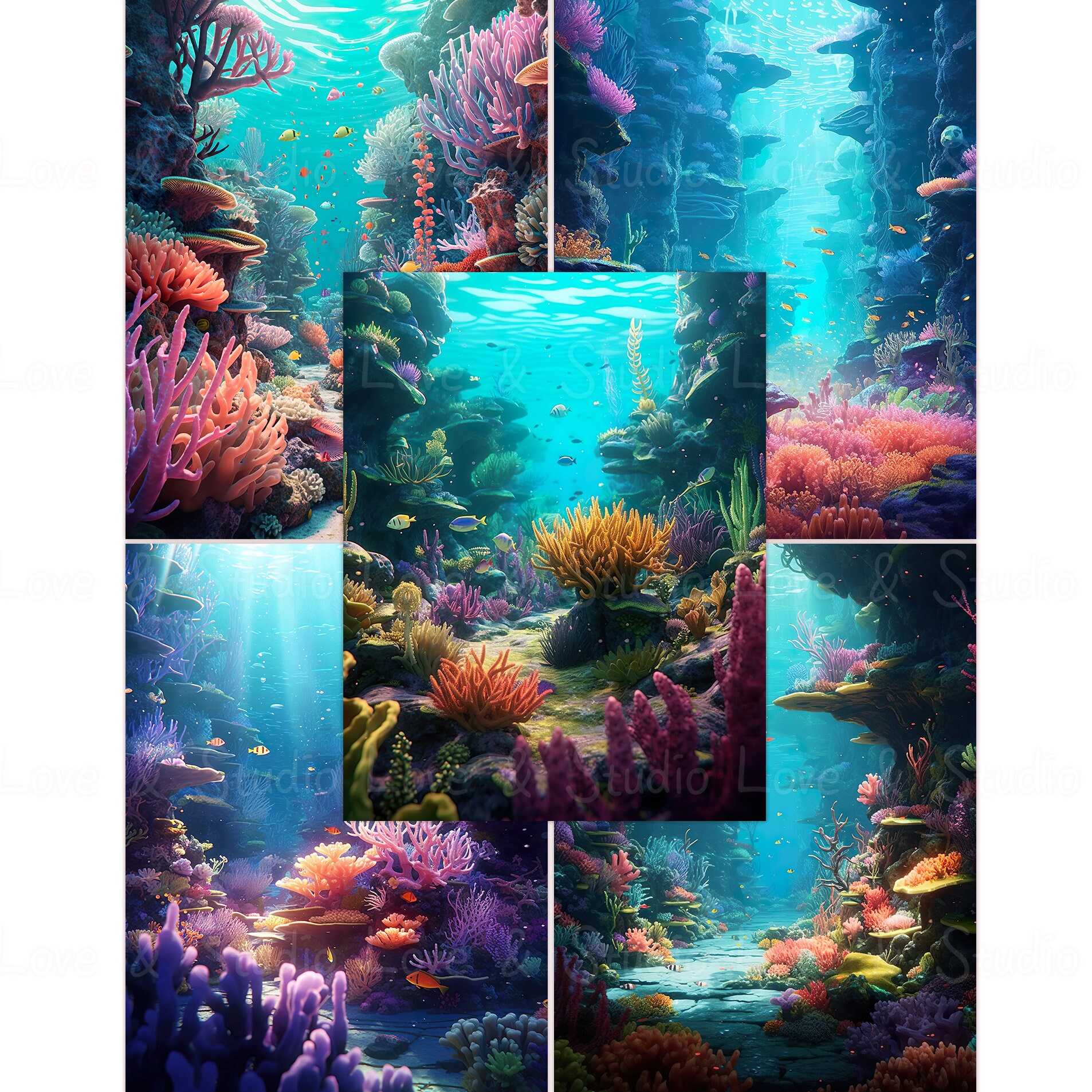 25 Enchanted Fantasy Coral Reef in the Sea Digital Paper, Printable ...