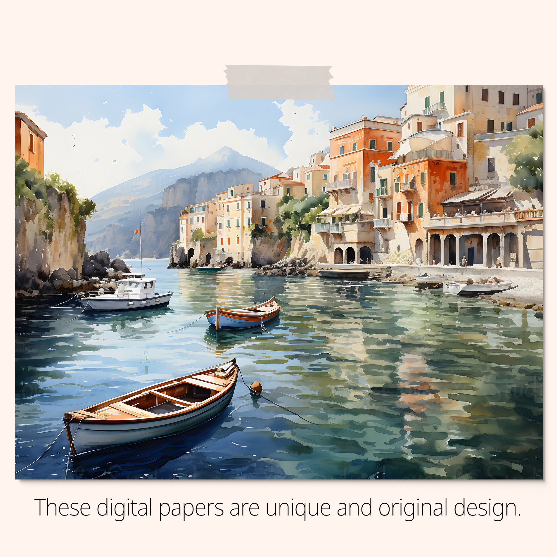 25 Amalfi Coast, Italy Digital Paper, Watercolor Colorful Cliffside ...