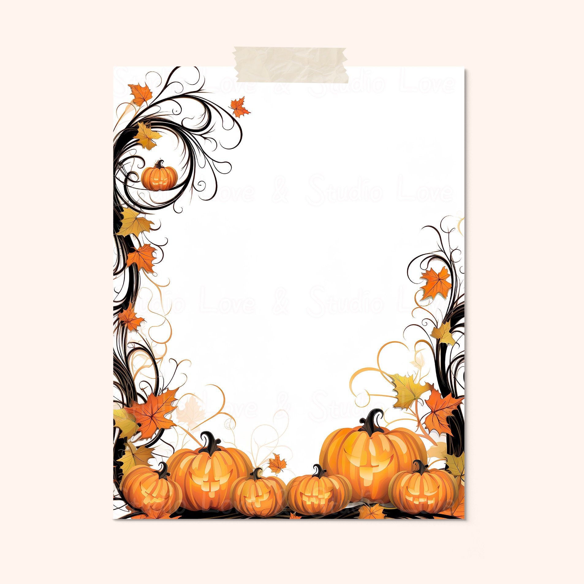 25 Pumpkins and Bats Printable Letter Paper, Halloween Page Border ...