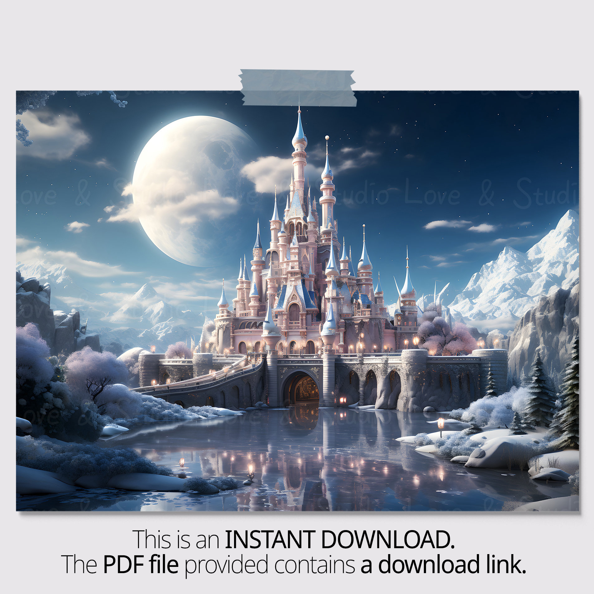 25 Frosty Fairytale Castle Digital Paper, Printable Fantasy Snowy ...