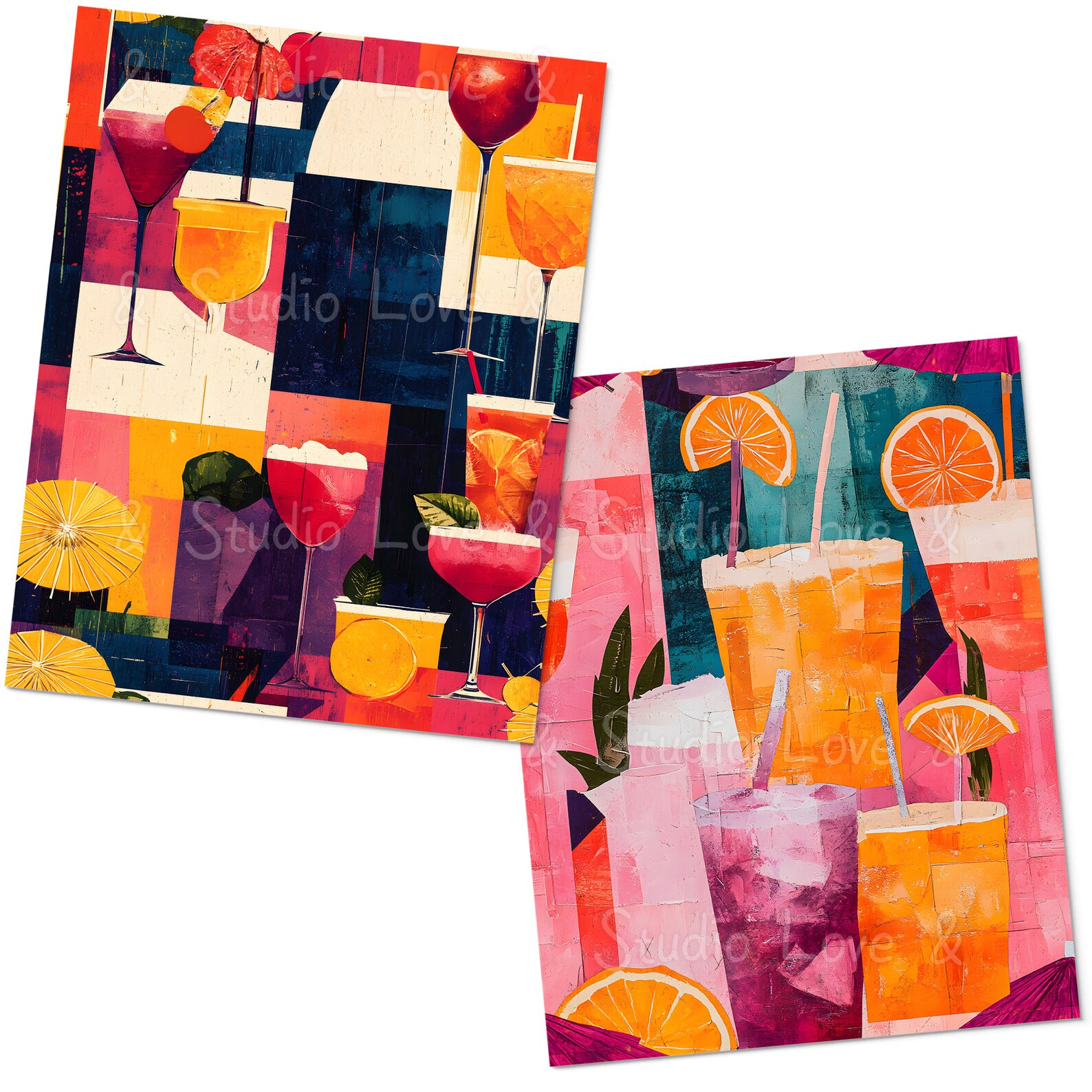 25 Cocktails and Umbrellas Patchwork Seamless Pattern. Collage of Drink ...