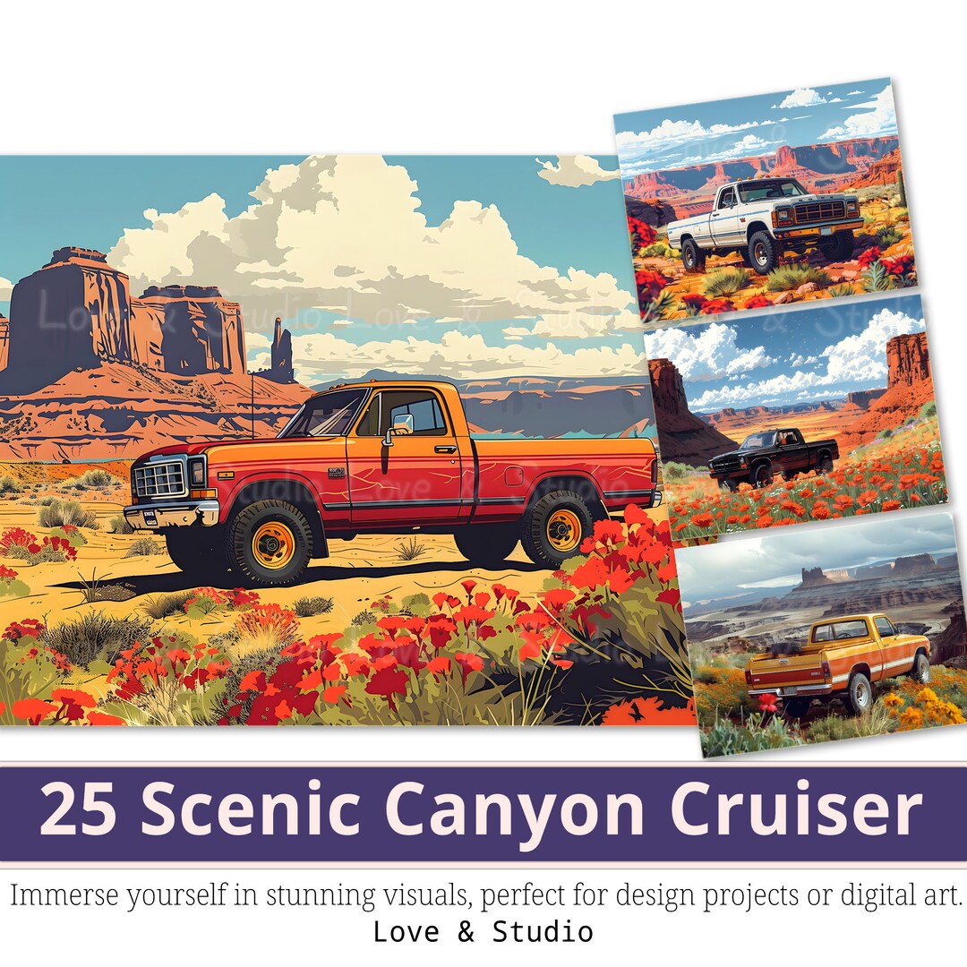 25 Scenic Canyon Cruiser Digital Paper, Printable Romantic Vehicle ...