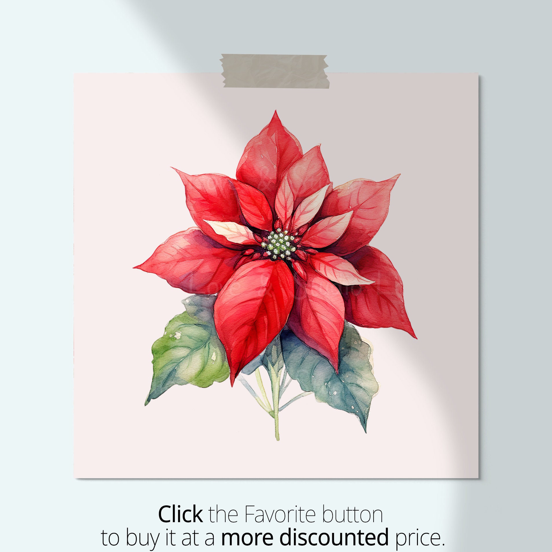 25 Watercolor Poinsettia Clipart, Christmas Party Digital Supply ...