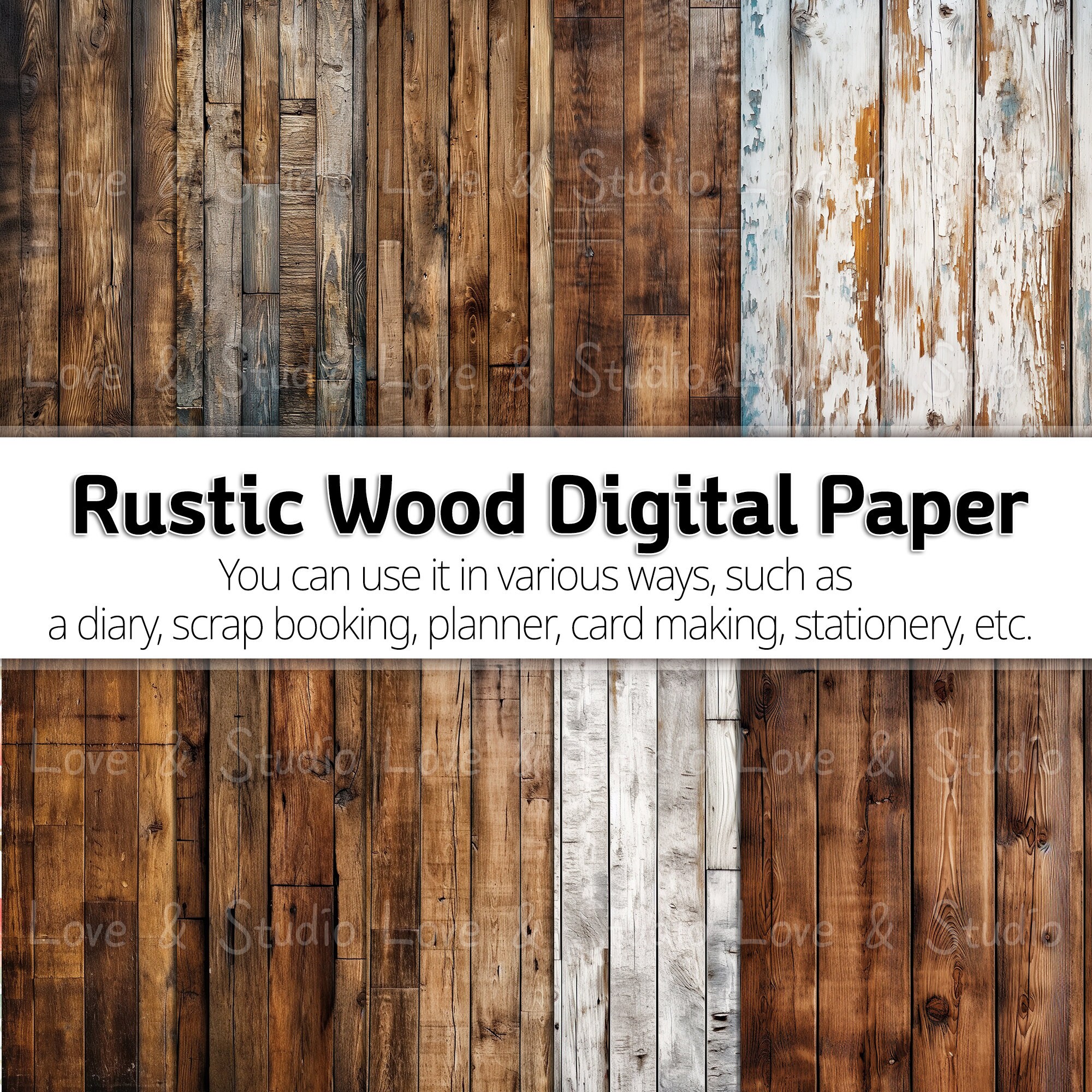 50 Rustic Wood Panel Digital Paper Packages, Real Wood Texture, Old ...