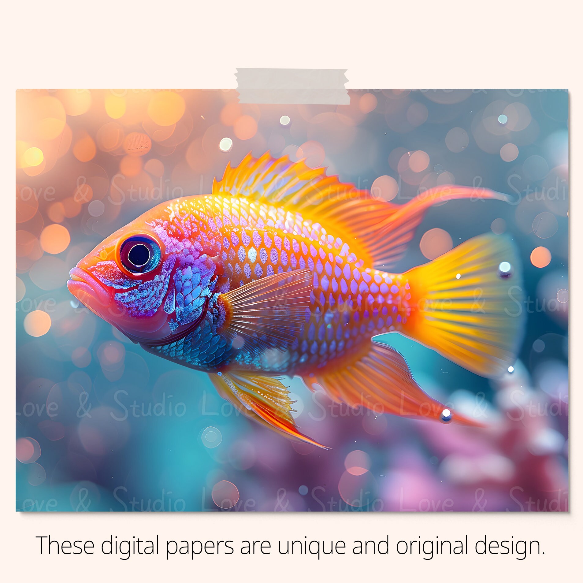 25 Colorful Rainbow Fish Portrait Digital Paper, Printable Realistic ...