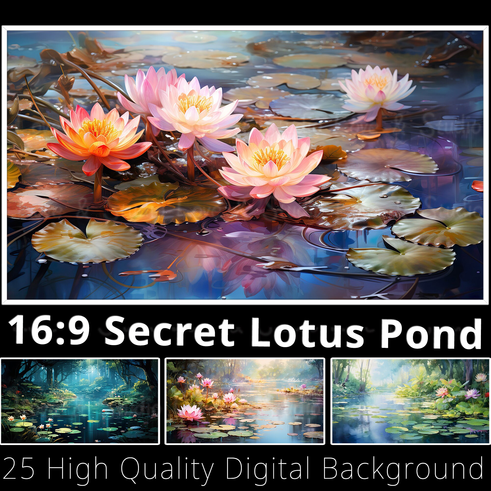 16:9 Secret Lotus Pond Digital Background. 25 Samsung Frame TV Art ...