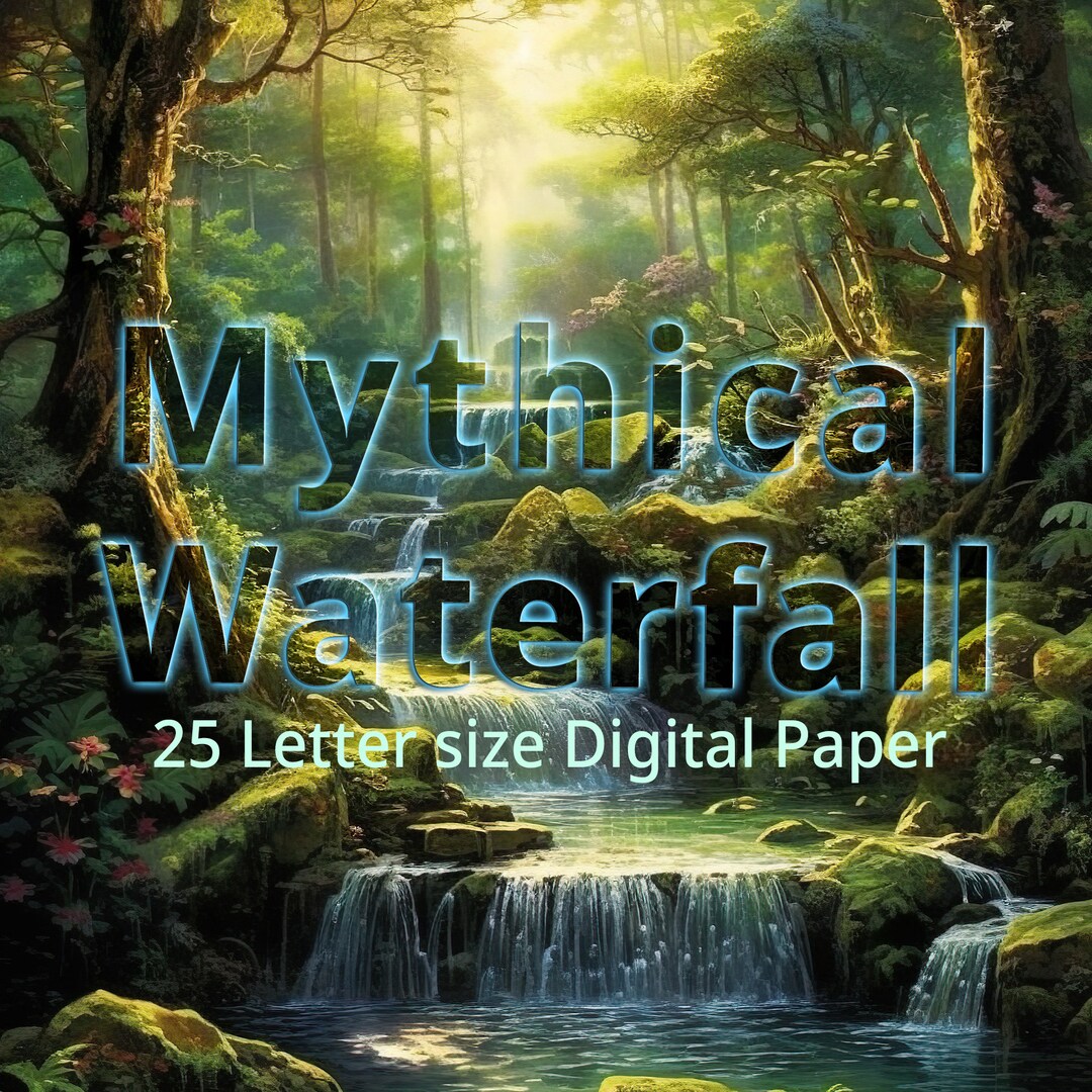 25 the Mythical Waterfall Digital Paper, an Enchanted Forest Background ...