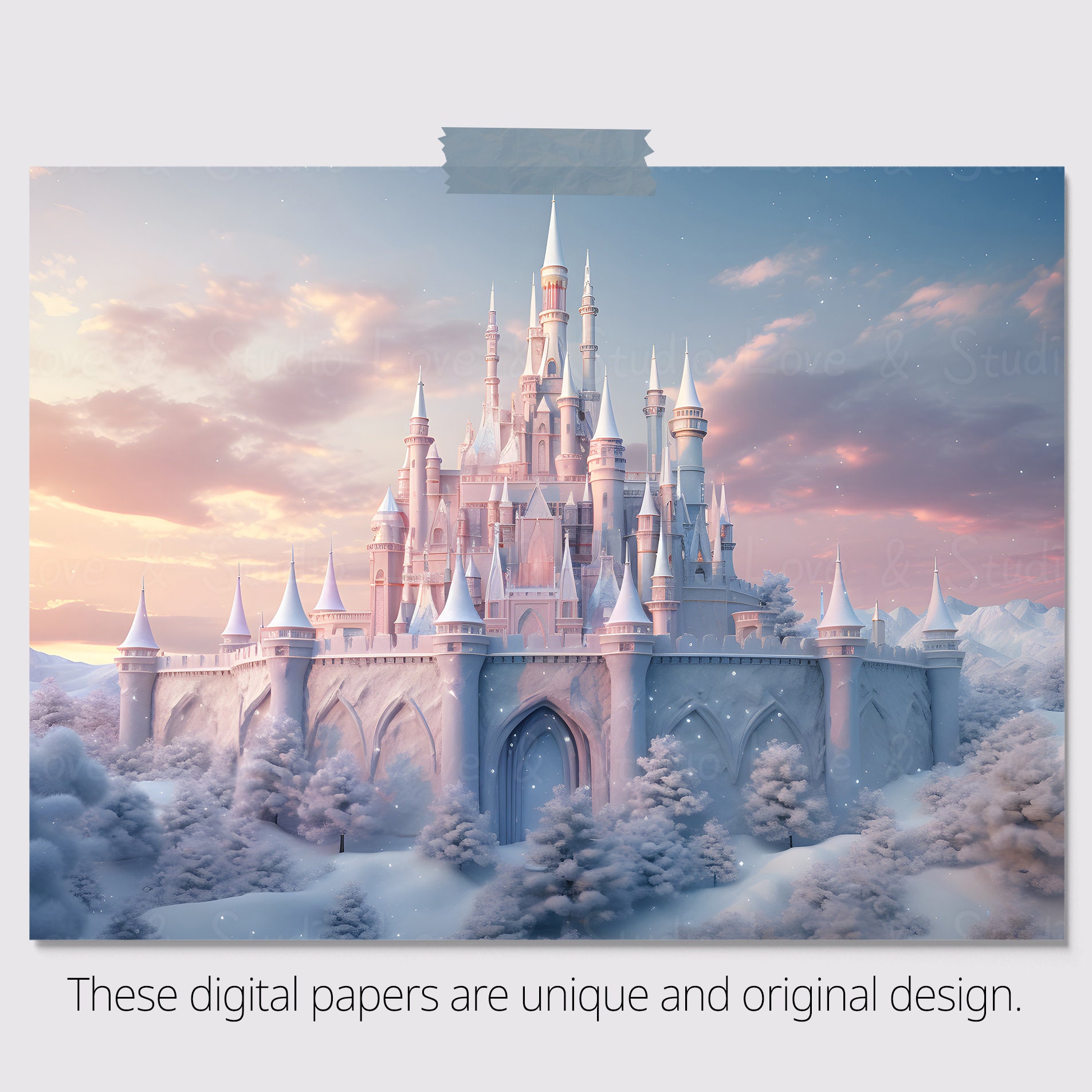25 Frosty Fairytale Castle Digital Paper, Printable Fantasy Snowy ...
