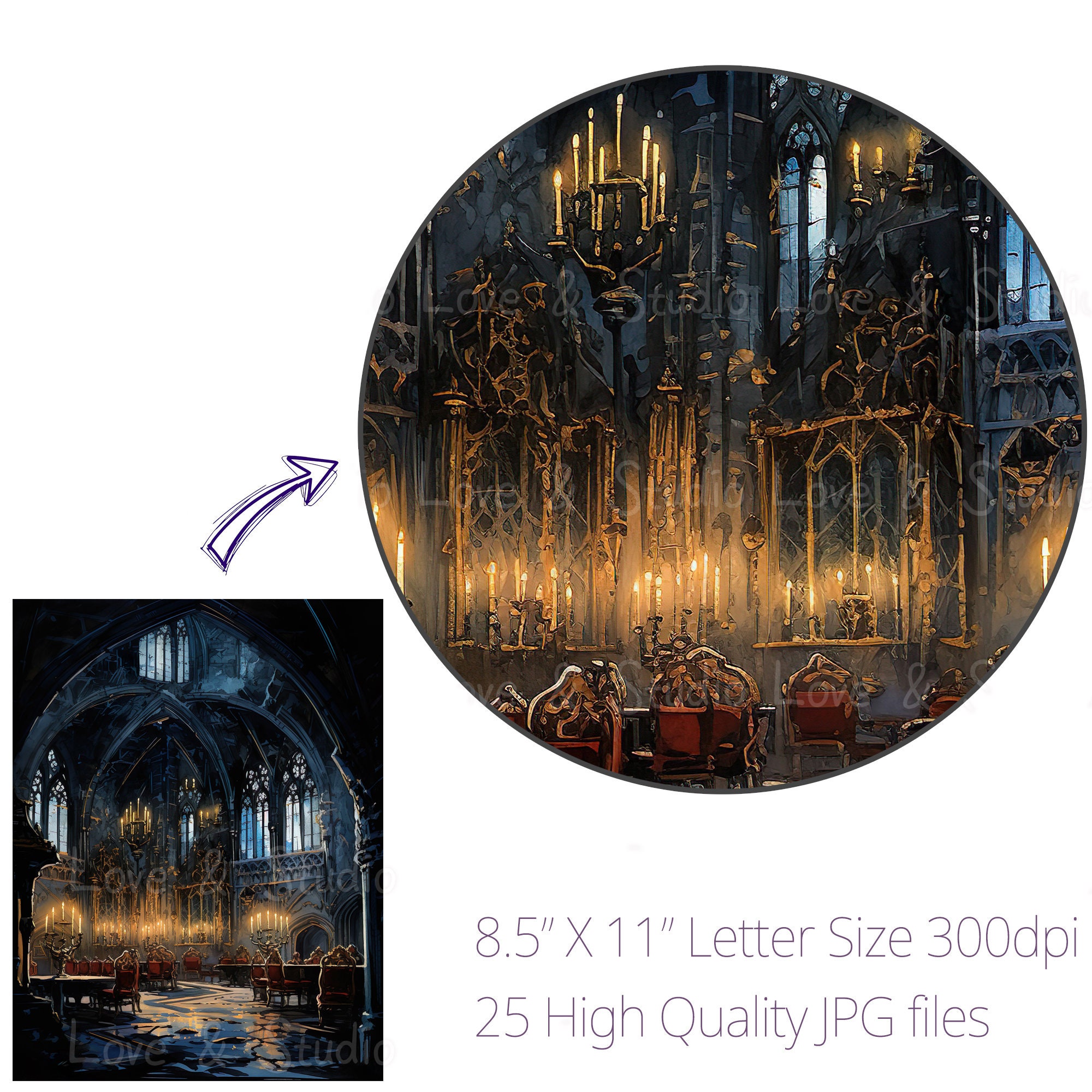 25 Vampires' Lair Digital Paper. Watercolor Horror Printable. Halloween ...