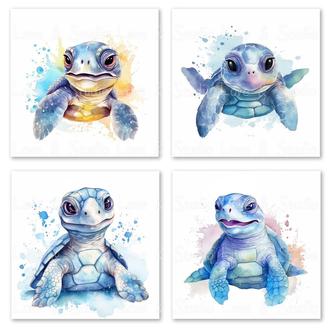 25 Pastel Baby Turtle Watercolor Clipart, Sea Turtle Illustration, High ...