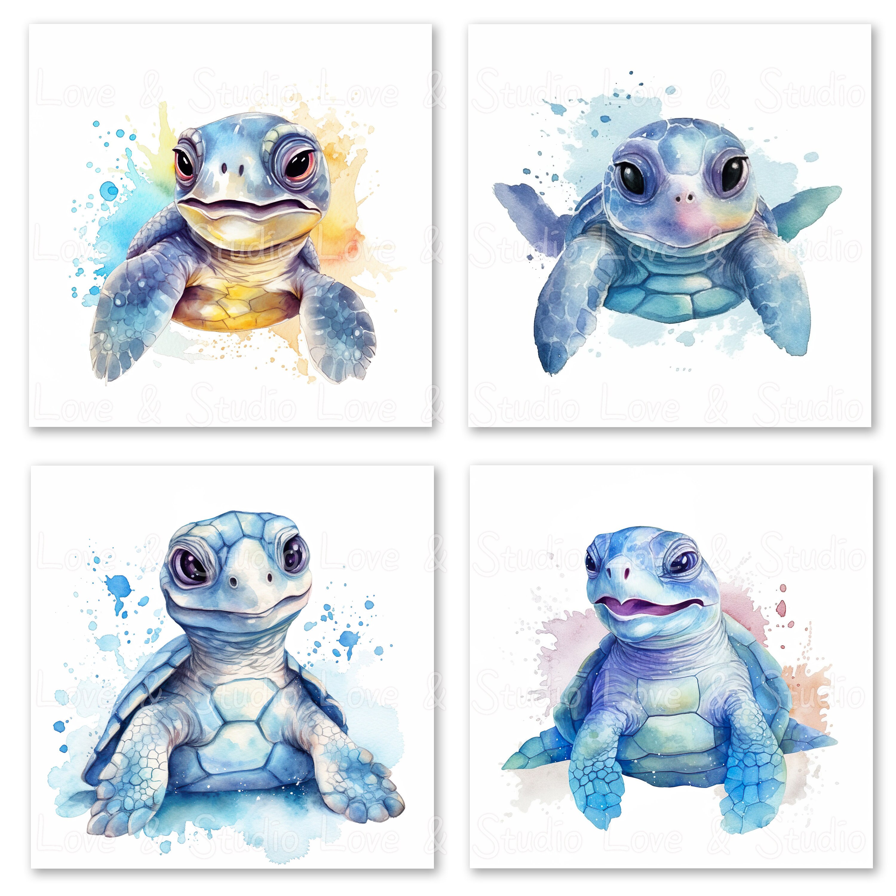 25 Pastel Baby Turtle Watercolor Clipart, Sea Turtle Illustration, High ...