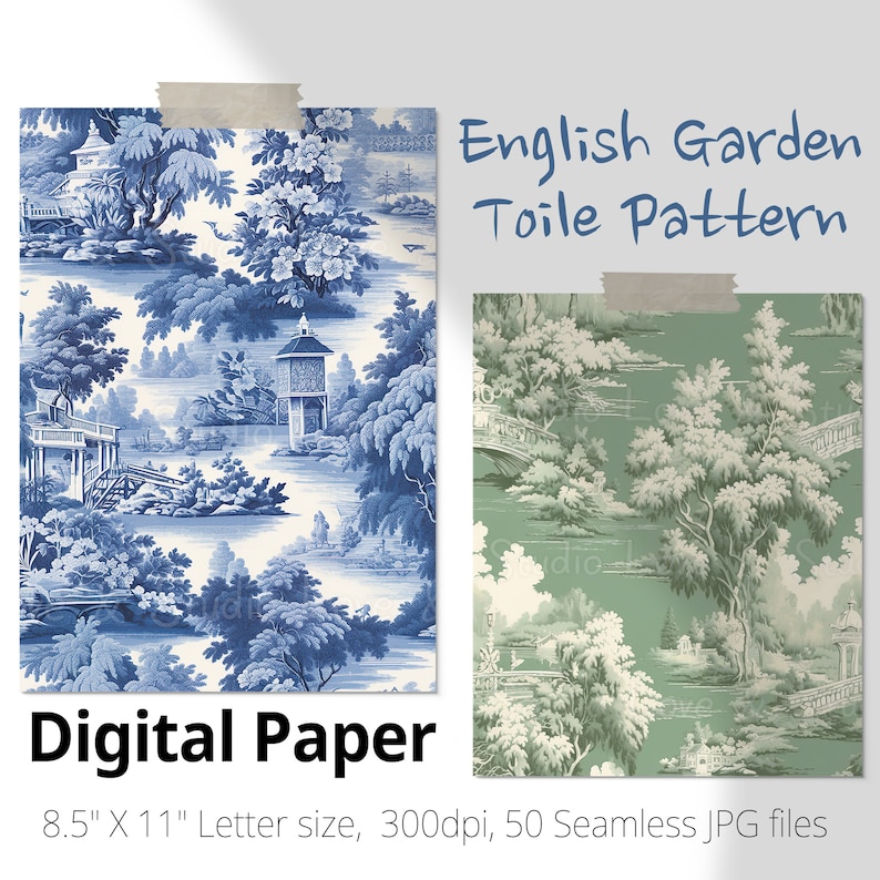 50 English Garden Toile Seamless Pattern, Vintage Pastoral Scenes ...