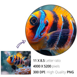 25 Colorful Striped Dancing Fish Portrait Digital Paper, Printable ...