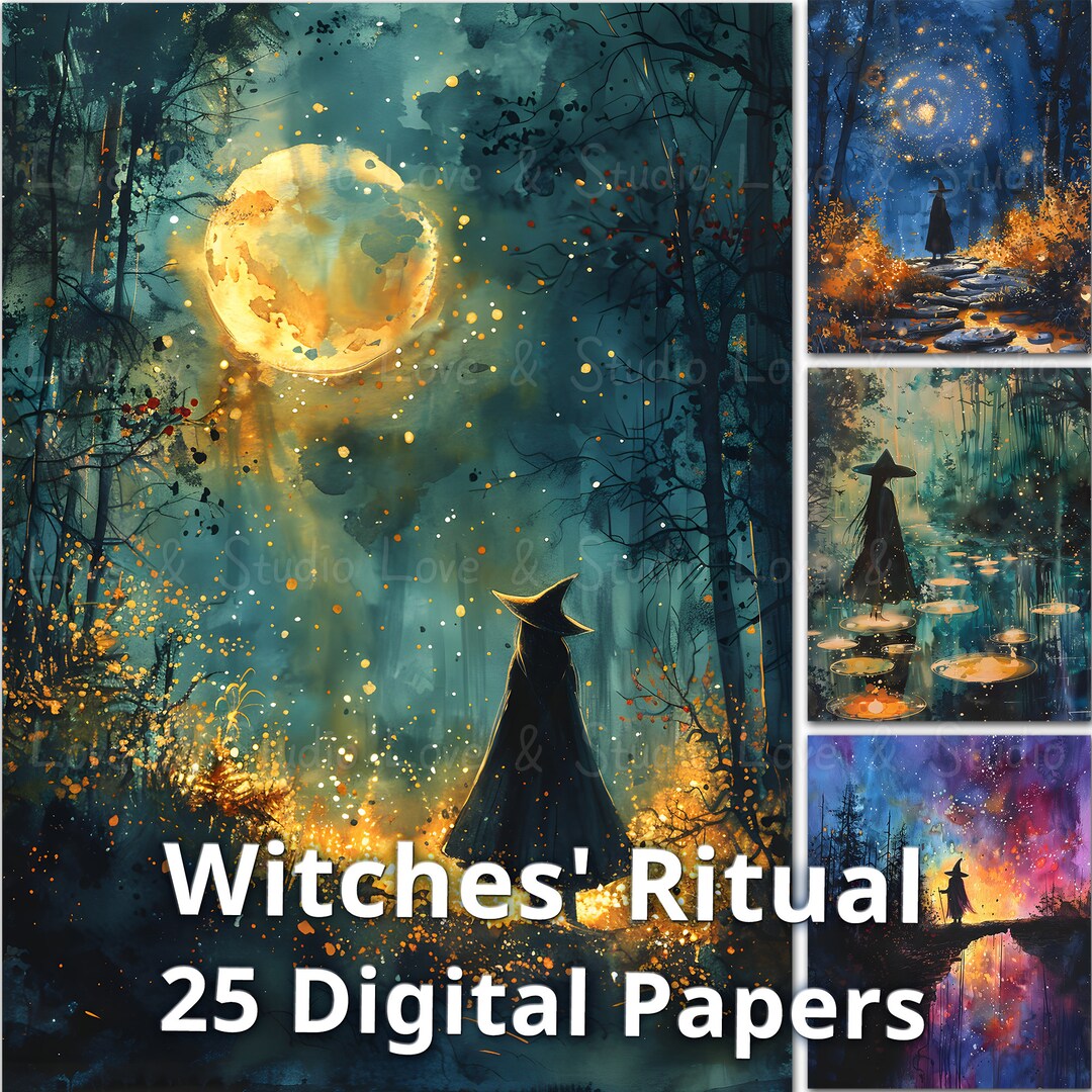 25 Witches' Ritual Digital Paper, Dark Fantasy Backdrop. Chilly ...