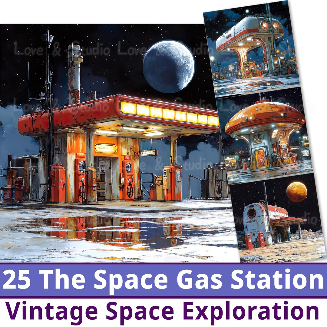 25 the Deep Space Gas Station Digital Paper, Vintage Space Exploration ...