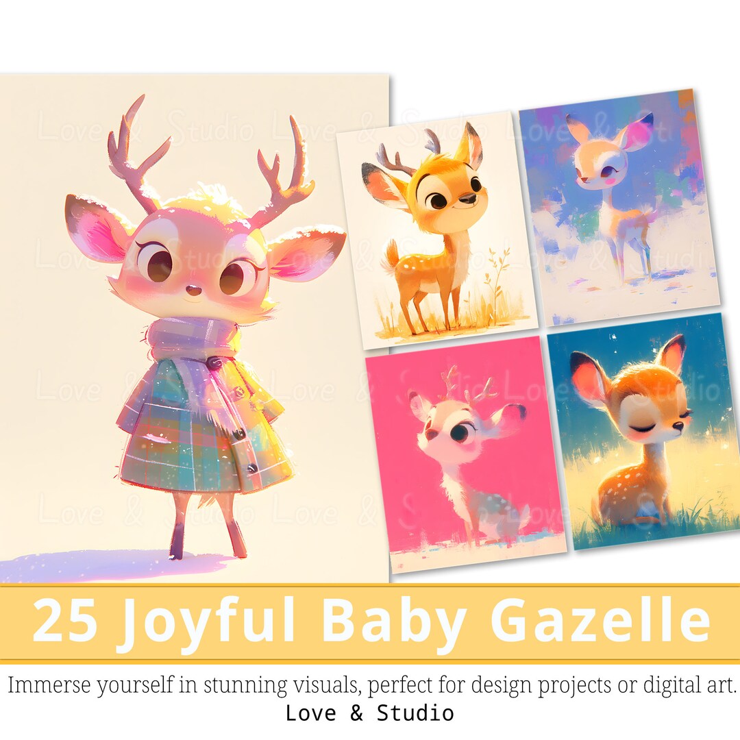 25 Joyful Baby Gazelle Digital Paper. Happy Safari Animal Clipart ...