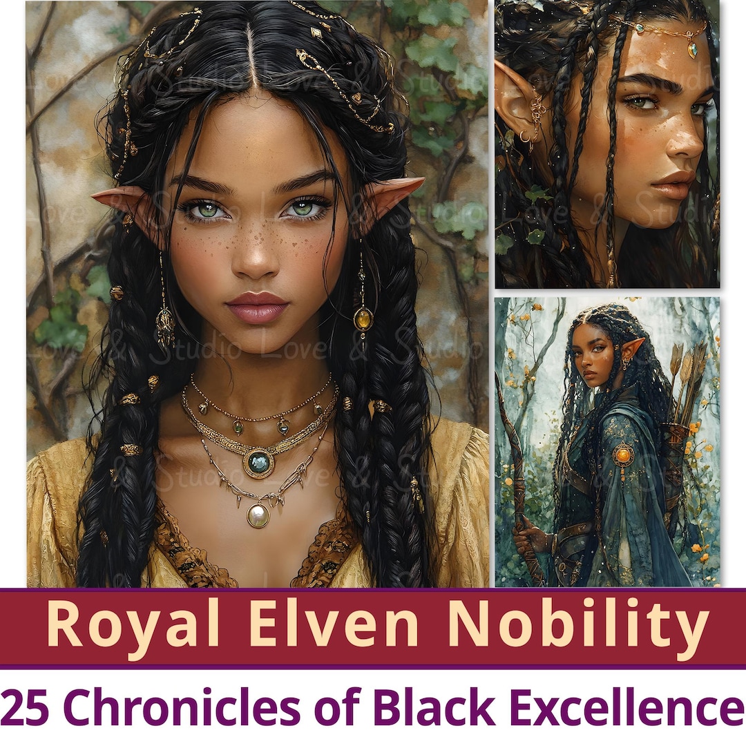 25 Royal Elven Nobility Digital Paper, Fantasy Chronicles of Black ...