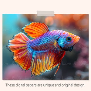 25 Colorful Mahogany Bettas Portrait Digital Paper, Printable Realistic ...