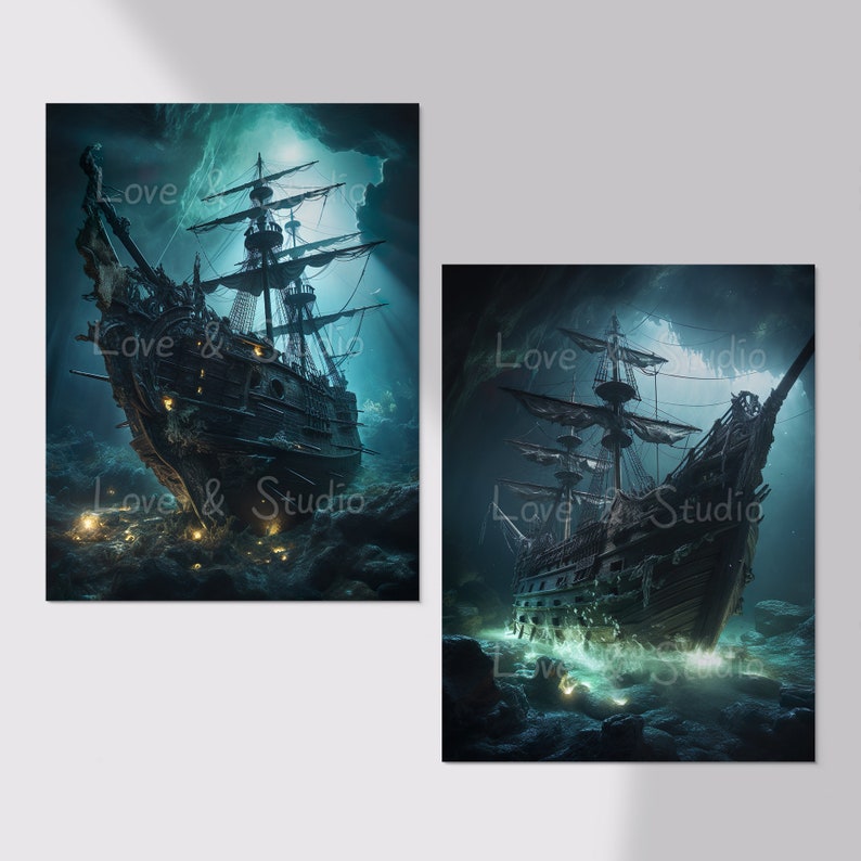 25 Underwater Ghost Ship Digital Paper, Printable Halloween Party ...