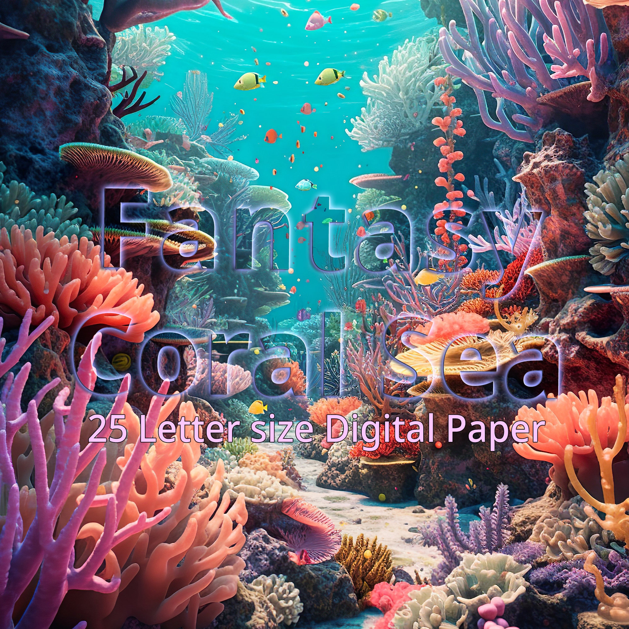 25 Enchanted Fantasy Coral Reef in the Sea Digital Paper, Printable ...