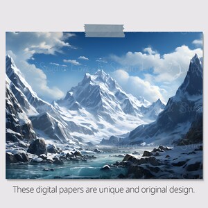 25 A Majestic Snowy Mountain Digital Paper, Fantasy Background. Overlay ...