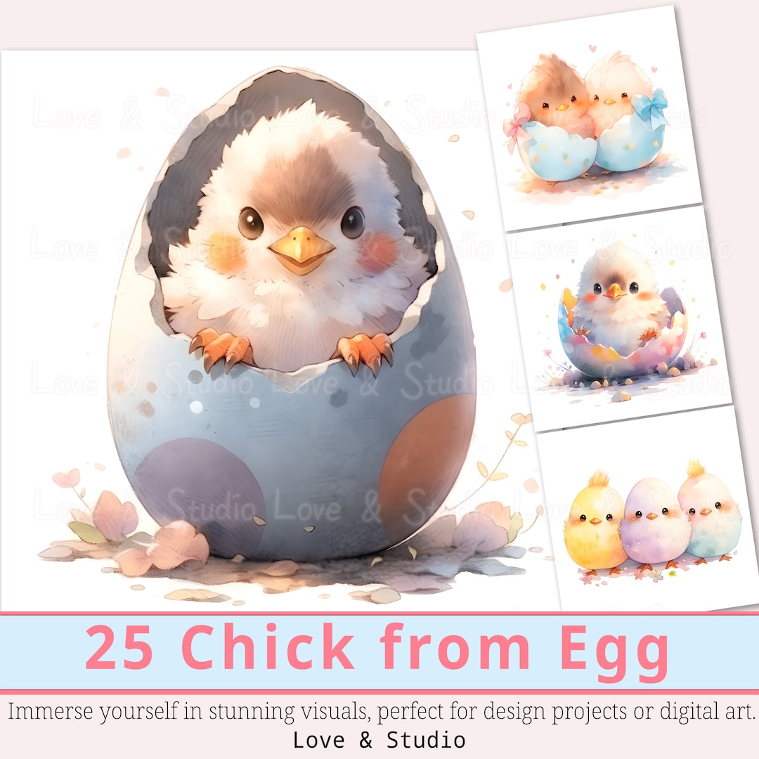 25 Easter Chick From Egg Clipart, Printable Colorful Delight Watercolor ...