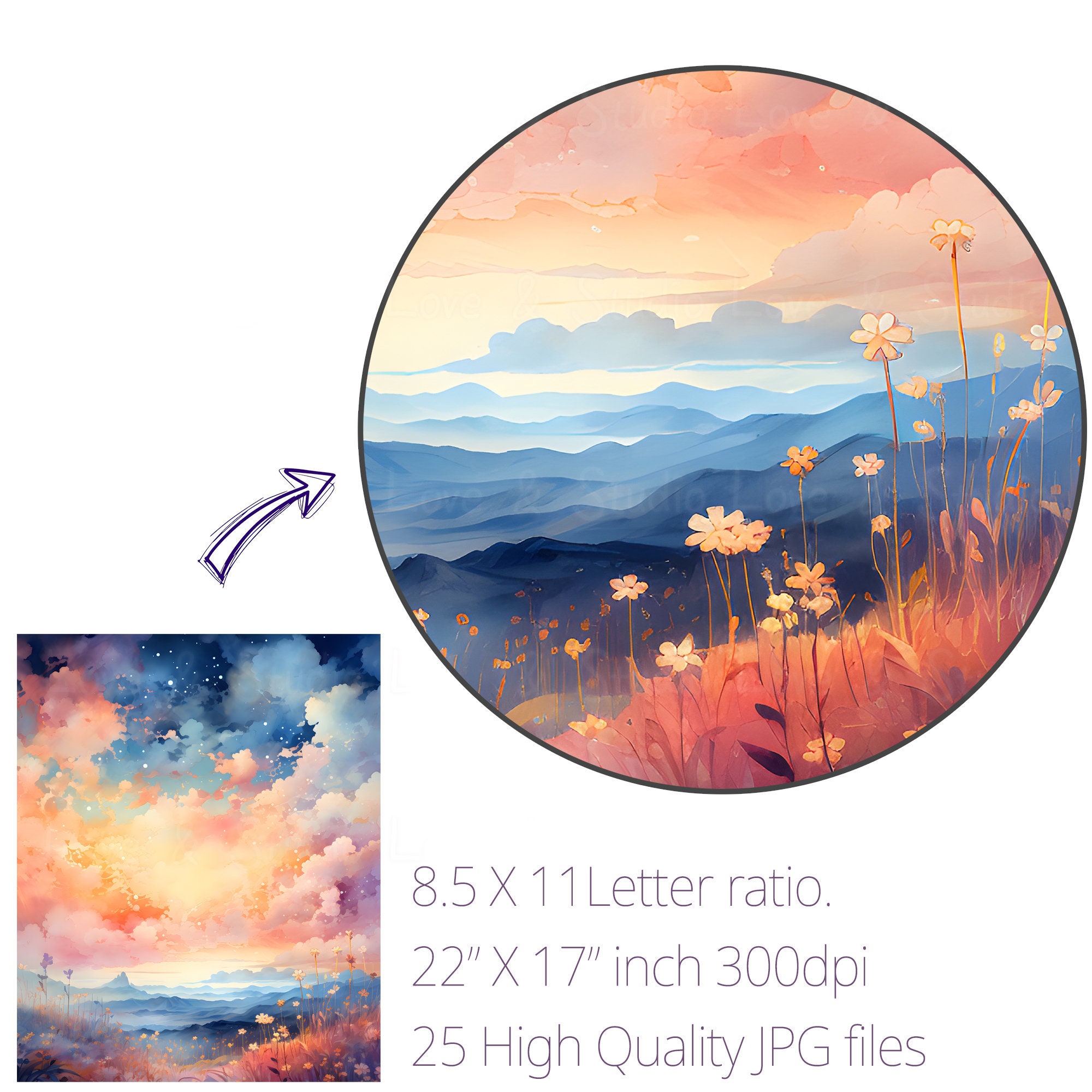 25 Watercolor the Dawn Sky Digital Paper. Fantastic Cloudy Heaven ...