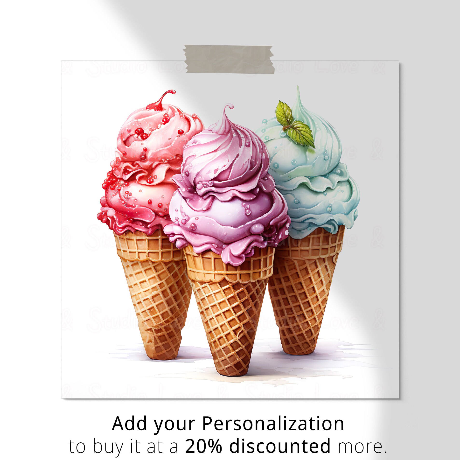 25 Sweet Ice Cream Watercolor Clipart, Summer Theme Design Frozen ...