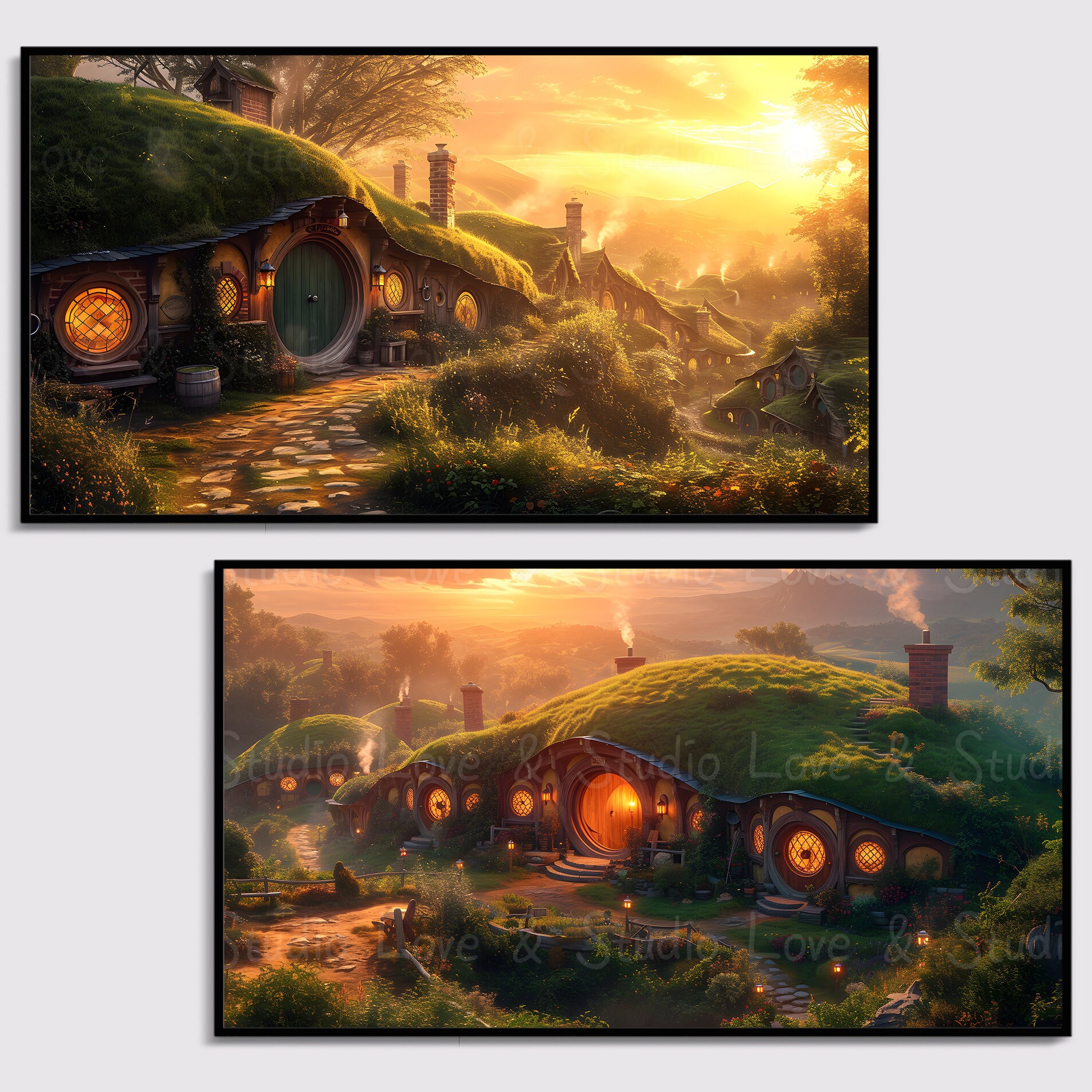 16:9 Hobbiton in the Golden Hour Digital Paper. 25 Printable Fantasy ...