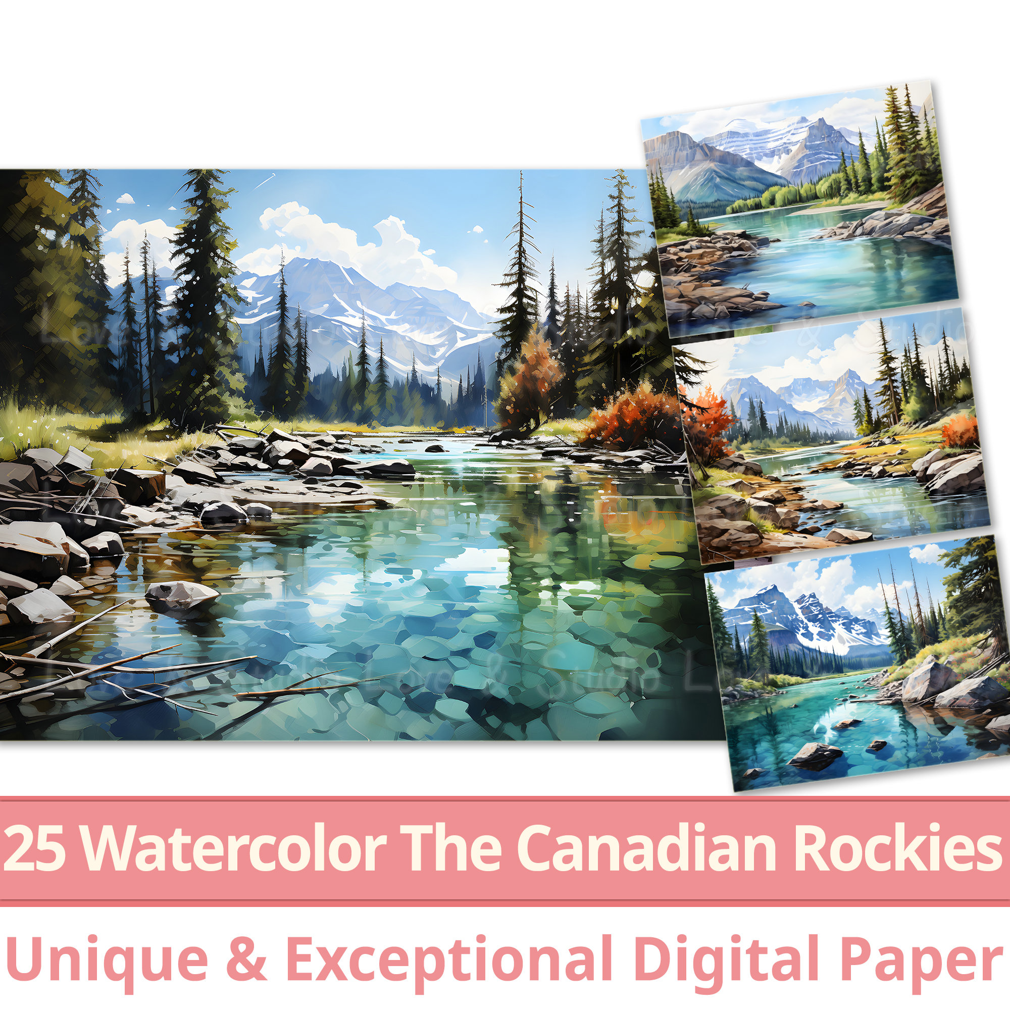 25 the Canadian Rockies Digital Paper, Watercolor the Banff National ...