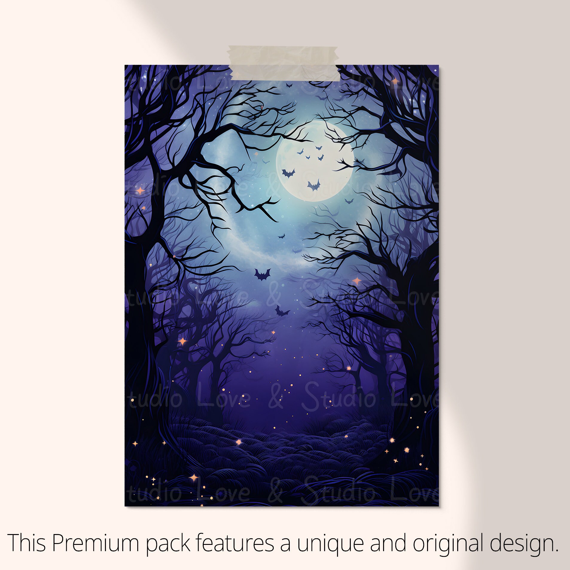 25 Mysterious Night Sky Digital Paper, Watercolor Halloween Party ...