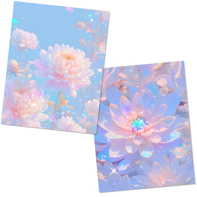 25 Enchanted Holographic Dahlia Digital Paper, Sparkling Floral Clipart ...