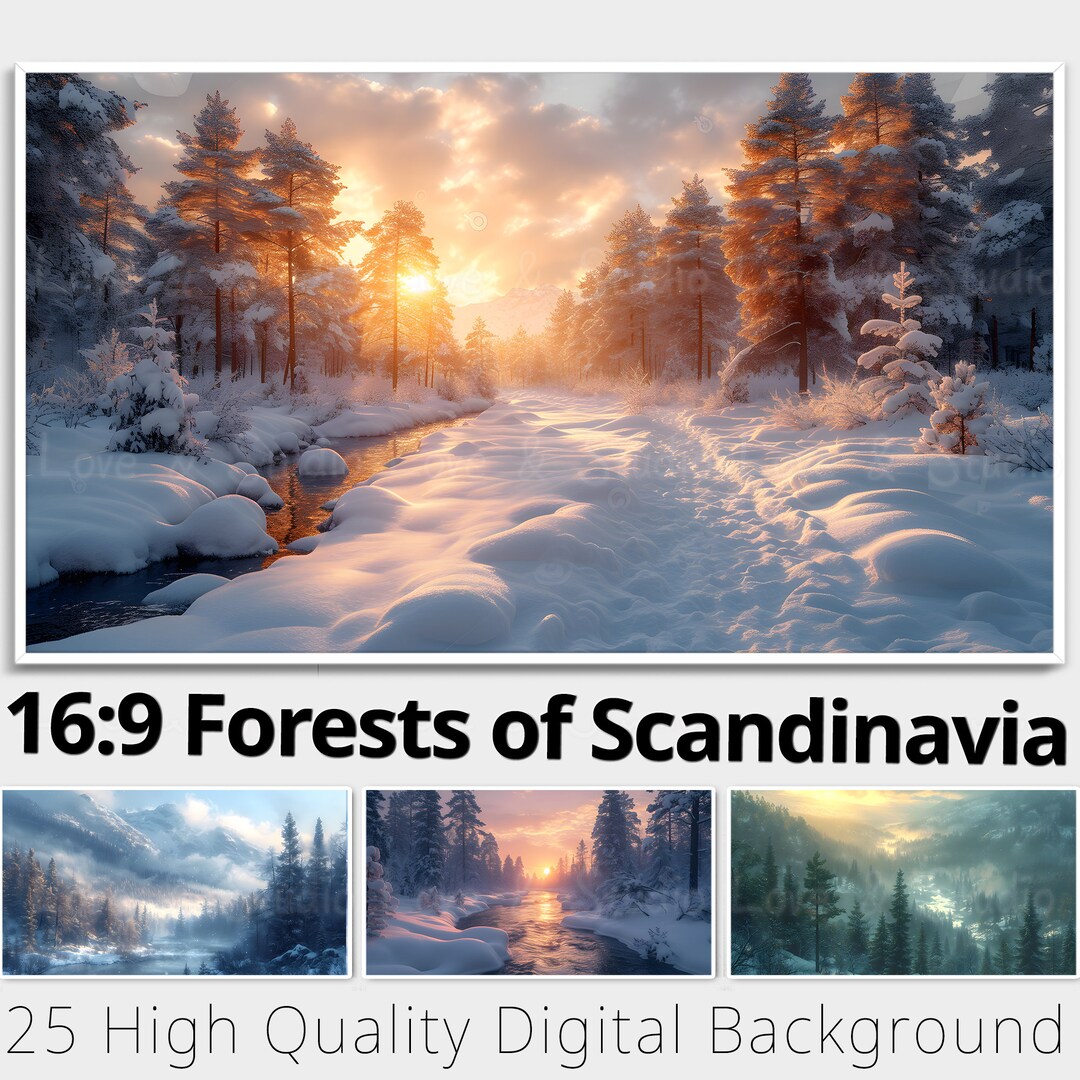 16:9 Scandinavia Boreal Forest Digital Background. Printable Landscape. 25 Samsung Frame TV Art ...