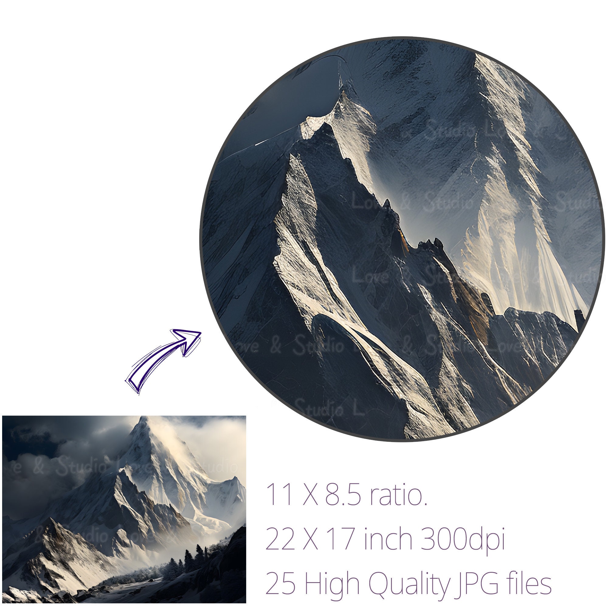 25 A Majestic Snowy Mountain Digital Paper, Fantasy Background. Overlay ...