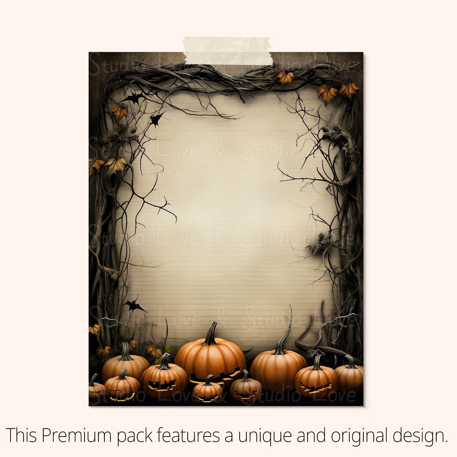 25 Pumpkins and Bats Printable Letter Paper, Halloween Page Border ...